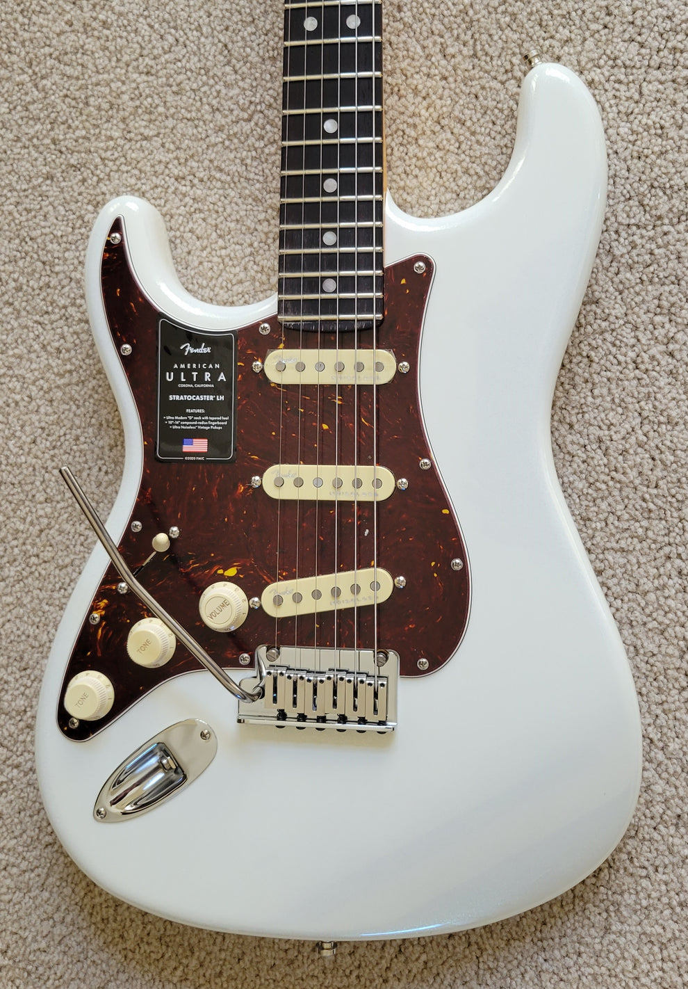 Fender American Ultra Stratocaster Electric Guitar, Left Handed, Arcti ...